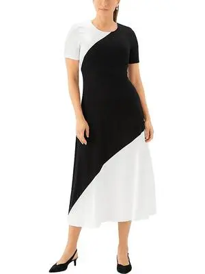 Karen Kane Short Sleeve Contrast Midi Dress - White/ Black