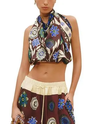 ALEMAIS Silk Scarf Top - Chocolate