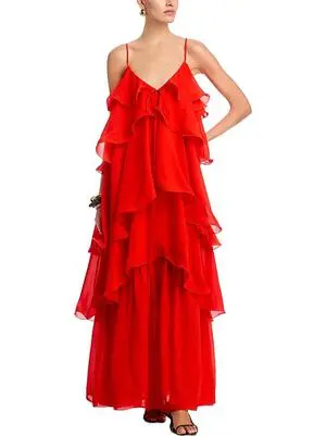 TOCCIN Agustina Tiered Maxi Dress - Tomato