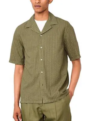 Officine Générale Eren Short Sleeve Seersucker Shirt - Burnt Olive