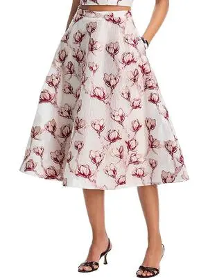 MILLY Noella Floral Midi Skirt - Pink/white