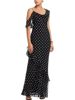 SELF-PORTRAIT Polka Dot Georgette Dress - Black