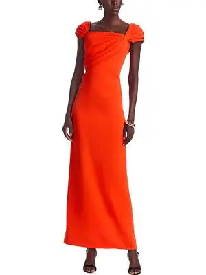 Oscar De La Renta Cap Sleeve Draped Dress - Coquelicot