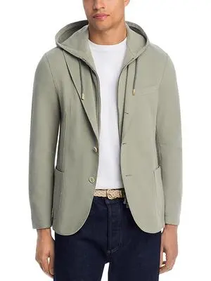 Eleventy Cotton Pique Jersey Jacket With Removable Hood - Sage