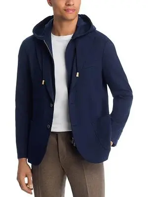 Eleventy Cotton Jersey Jacket With Removable Hood - Navy