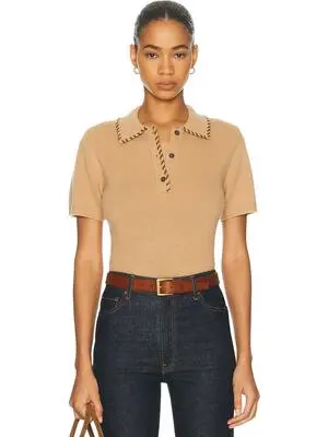 FRAME The Leather Stitch Polo Top - Camel