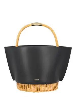 Sacai Leather X Rattan Bucket Bag - Black