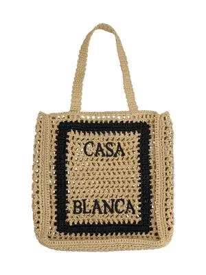 Casablanca Logo Raffia Tote Bag - Beige
