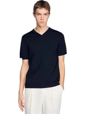 Sandro Short-sleeve V-neck Polo Shirt Black
