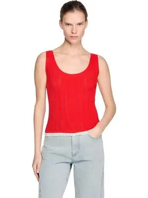 Sandro Knit Tank With Lace Trim - Red