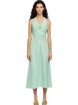 Sandro V-neck Floral Jacquard Maxi Dress - Light Green