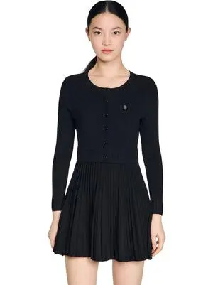 Sandro Pleated Knit Short Dress - Black