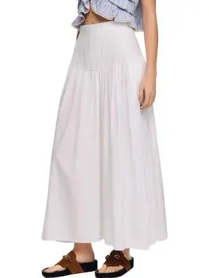 Sandro Long Poplin Flared Skirt With Cut-outs - White