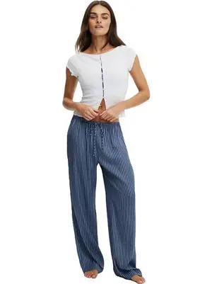 Cotton:on Washed Satin Wide Leg Pant - Danny Stripe Steely Blue