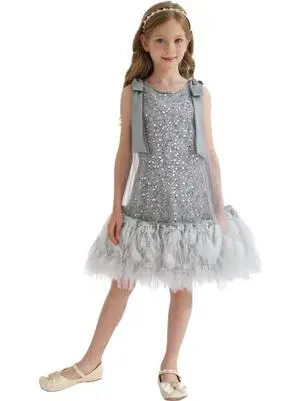 TULLEEN Sequin Feather Knee-length Dress - Silver