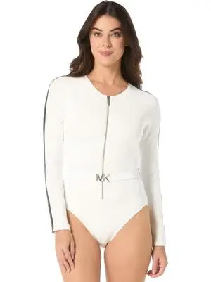 Michael Kors Signature Scuba Long-sleeve Rashguard - White