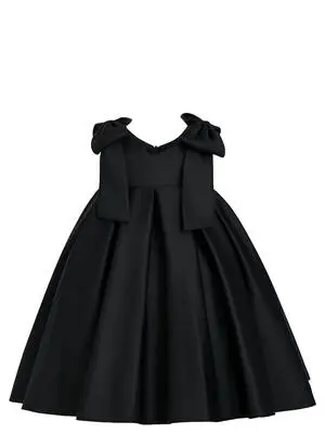 TULLEEN Satin Bow Pleated Dress - Black