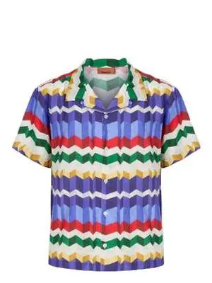UM Bowling Shirt In Viscose With 3d Zigzag Print - Multicoloured