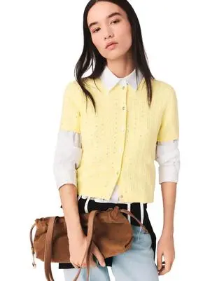 Maje Cardigan With Rhinestone Neck - Yellow