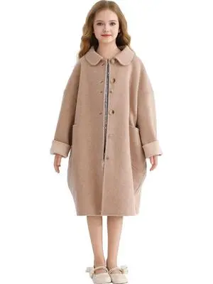 TULLEEN Wool Overcoat With Peter Pan Collar - Champagne