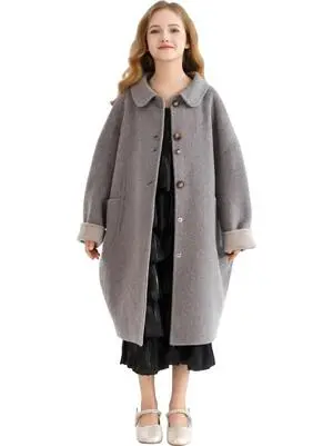 TULLEEN Wool Overcoat With Peter Pan Collar - Grey