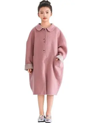 TULLEEN Wool Overcoat With Peter Pan Collar - Pink