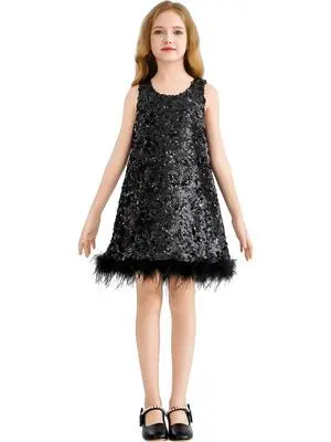 TULLEEN Sequin And Feather Hem Dress - Black