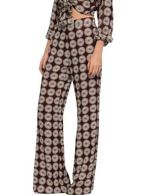 Sandro Floral-print Flared Trousers - Deep Blue/ocher