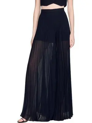 Sandro Pleated Wide-leg Trousers - Black