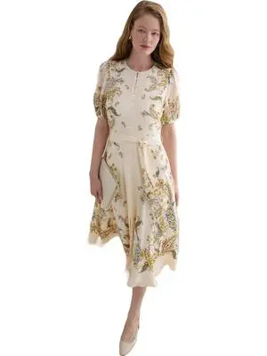 HOBBS LONDON Alma Silk Printed Midi Dress - Cream Multi