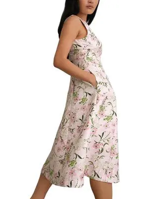 HOBBS LONDON Lana Midi Dress - Pale Pink Multi