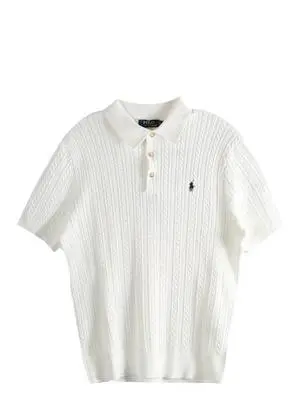 Polo Ralph Lauren Cable Knit Short-Sleeve Polo Deckwash White/navy Blue