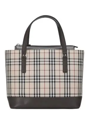 Burberry Check Jacquard Canvas Handbag - Brown