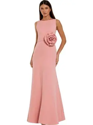 Mac Duggal Boat Neck A-line Gown With Flower - Pink