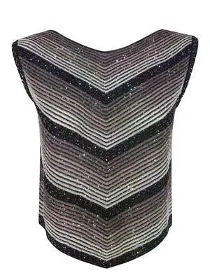 D.exterior Stripe-pattern Top - Black