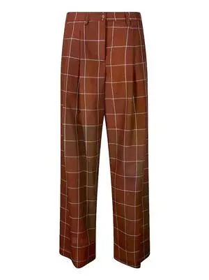 MAISON JEJIA Katherine Check Trousers - Brown