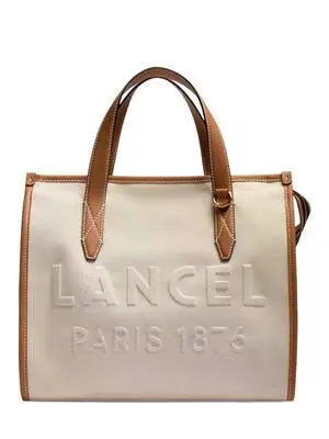 LANCEL Embossed Leather Trim Tote Bag - Neutrals