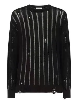 LANEUS Striped Ripped Jumper - Black