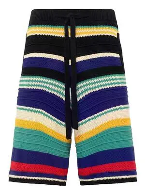LANEUS Striped Knitted Shorts - Black