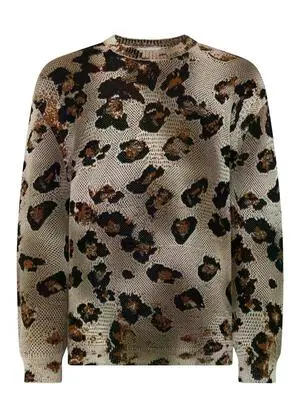 LANEUS Leopard Print Knitted Jumper - Brown
