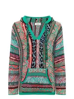 LANEUS Patterned Knit Hoodie - Green