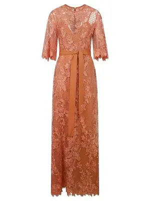 Elie Saab Floral Belted Dress - Orange