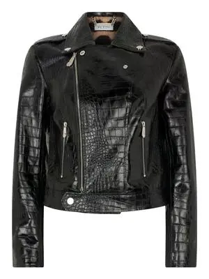 Philipp Plein Croc-print Zip-up Biker Jacket - Black