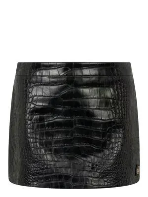 Philipp Plein Logo-plaque Croco-print Mini Skirt - Black