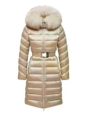 Moncler Fur Collar Belted Coat - Neutrals