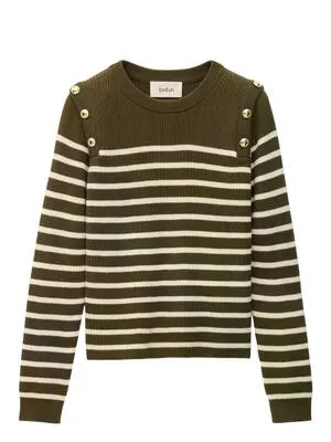 Ba&sh Striped Button-detailed Jumper - Green