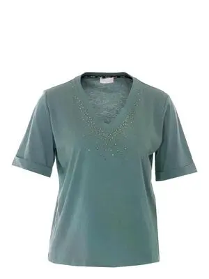 Liu Jo Crystal-appliqué V-neck T-shirt - Green
