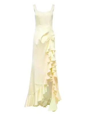 STOLEN STORES Ruffled Slit Maxi Dress - Yellow