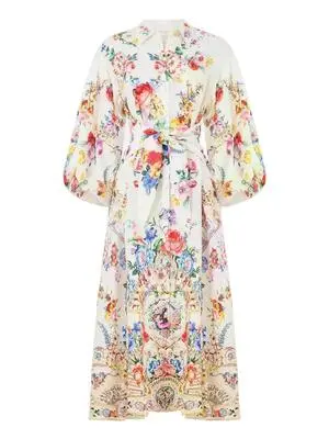 Camilla Bubble Sleeve Floral Print Dress - White