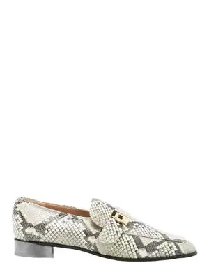 FERRAGAMO Snakeskin-effect Buckled Loafers - Grey